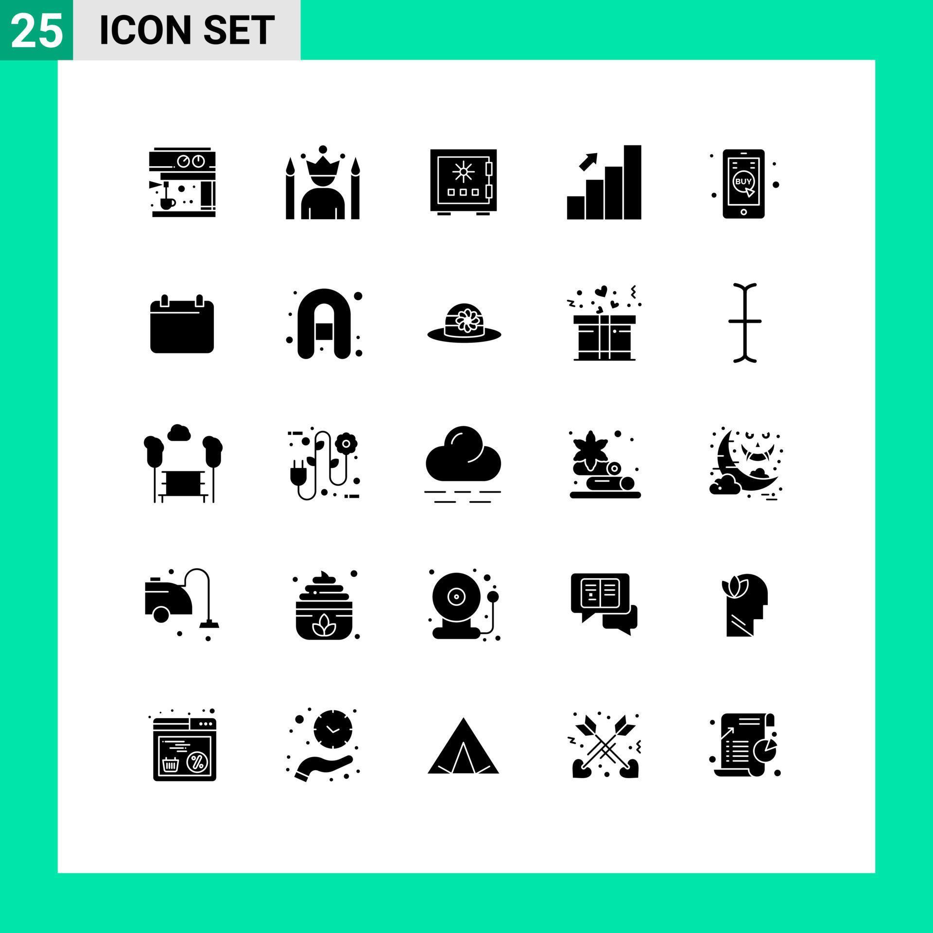 Pictogram Set of 25 Simple Solid Glyphs of chart bar lock security safe Editable Vector Design ...