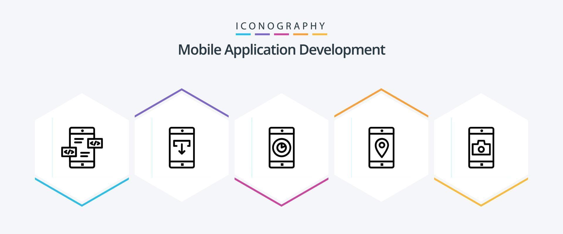 Mobile Application Development 25 Line Icon Pack Including Map Mobile