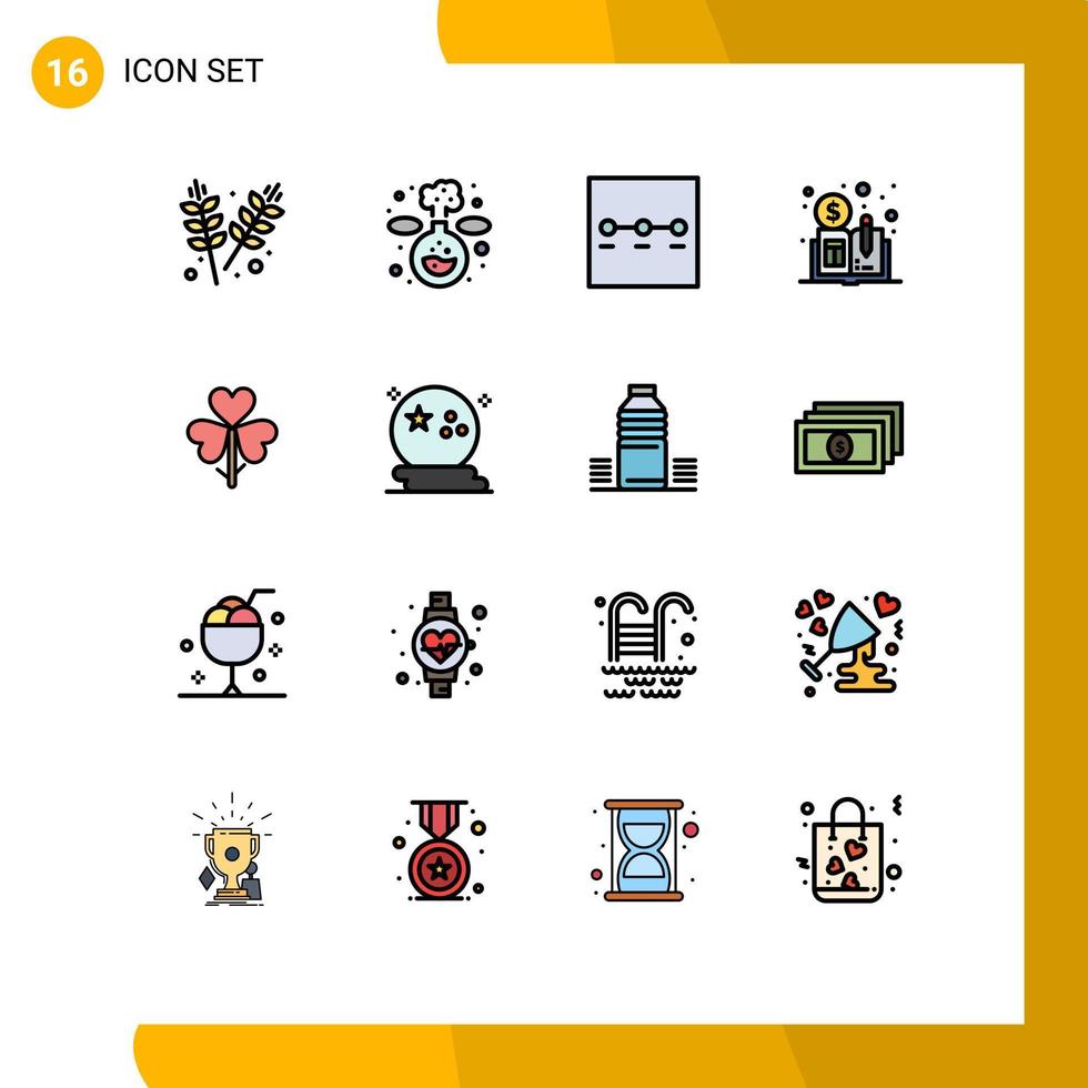 Group Of 16 Flat Color Filled Lines Signs And Symbols For Nature Floral Steps Flora Distributed