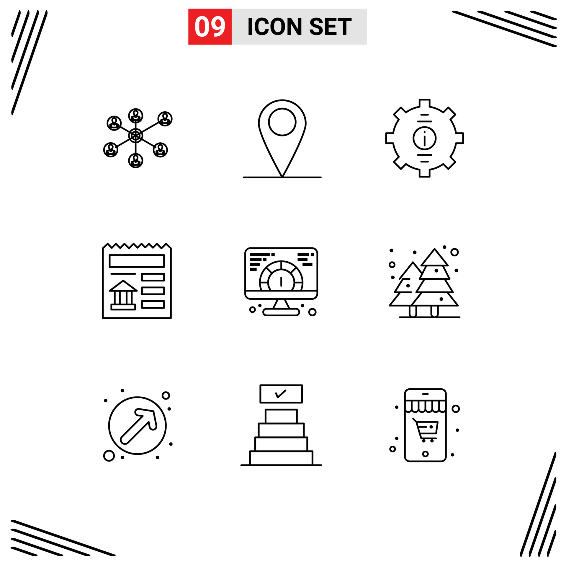 Pictogram Set Of 9 Simple Outlines Of Speed Ui Contact Document Support Editable Vector Design