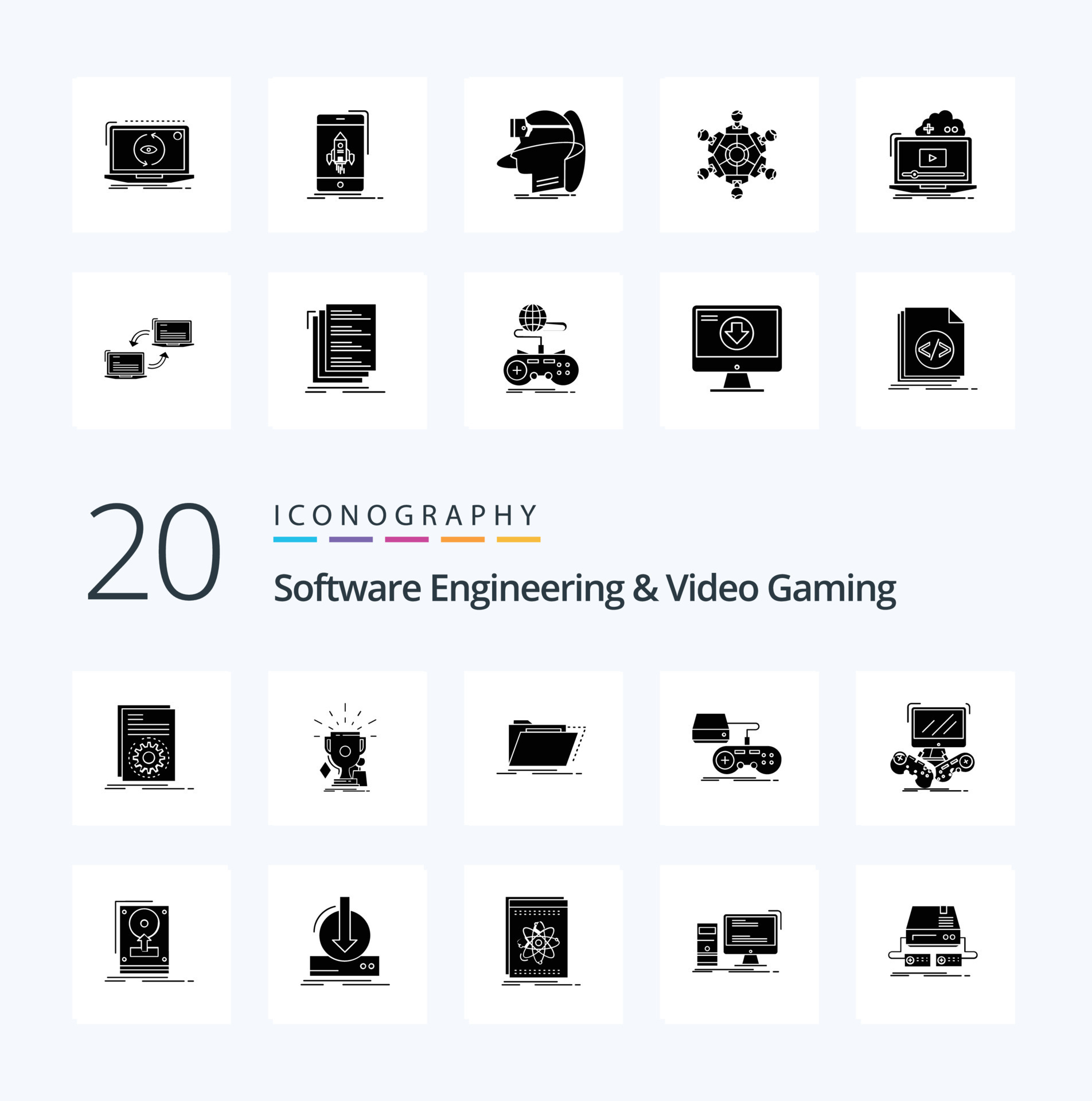 20 Software Engineering And Video Gaming Solid Glyph icon Pack like ...