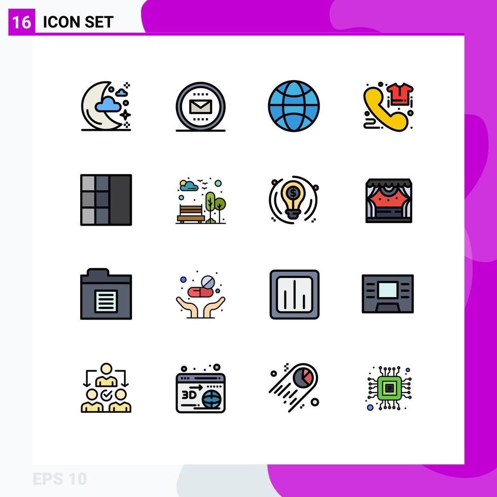 Mobile Interface Flat Color Filled Line Set Of 16 Pictograms Of Grid Order Mail Direct Call