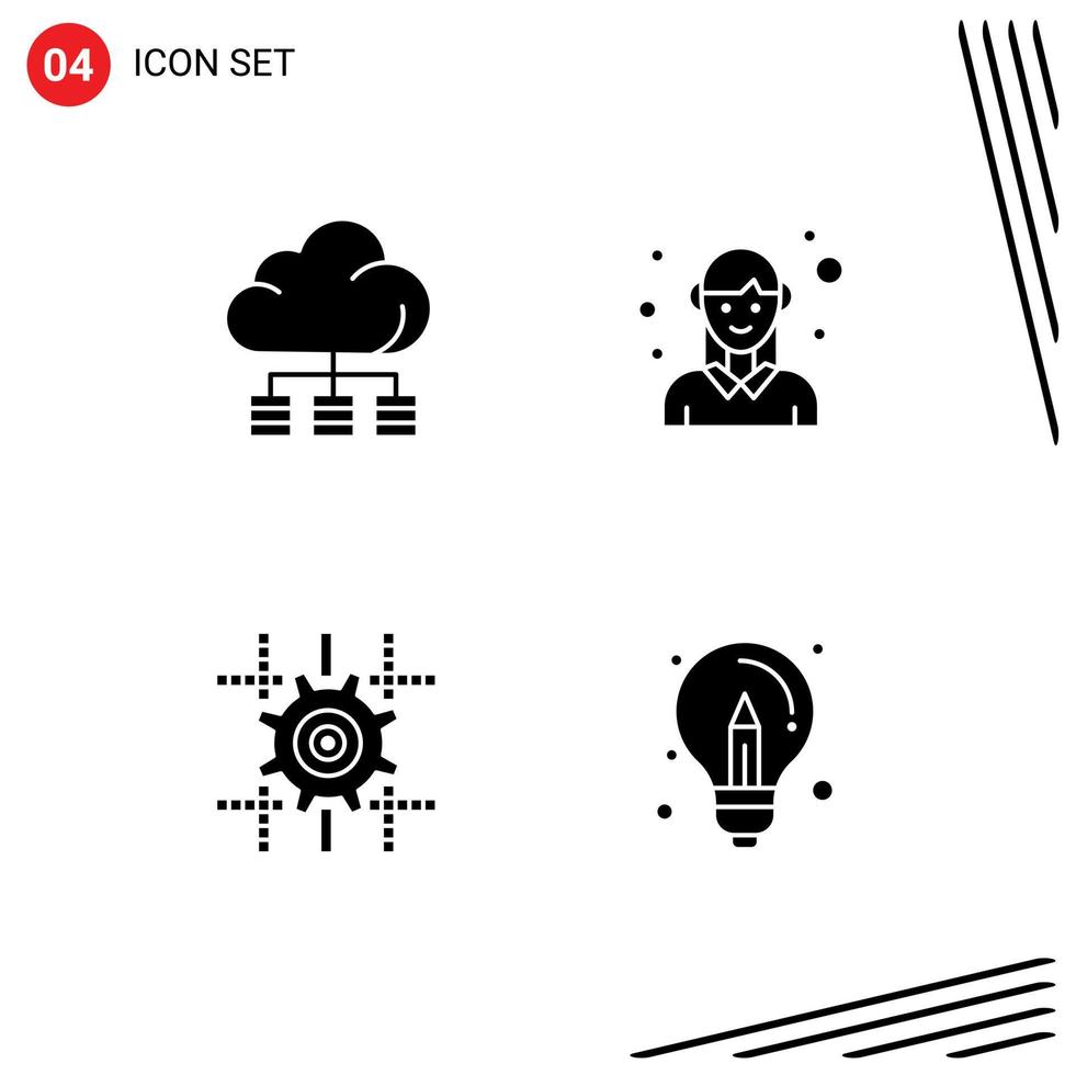 Pictogram Set of 4 Simple Solid Glyphs of cloud setting technology female computing Editable ...