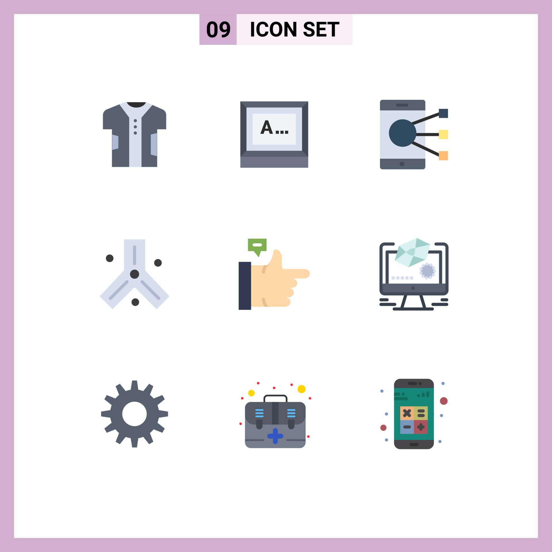 Mobile Interface Flat Color Set Of 9 Pictograms Of Science Cells