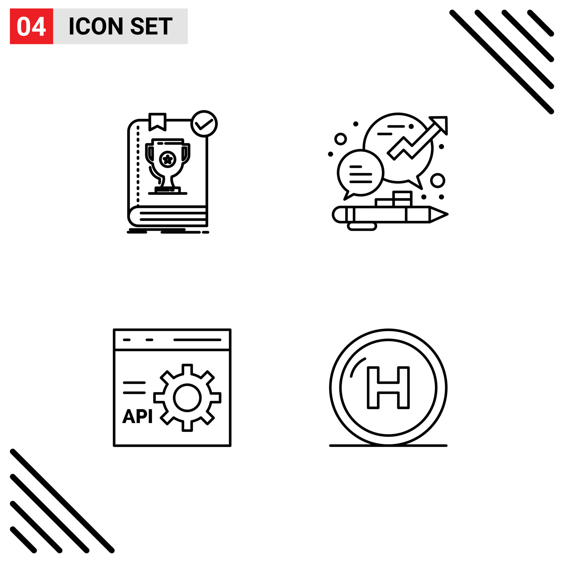 Group Of 4 Modern Filledline Flat Colors Set For Book Office Rule Chat Coding Editable Vector