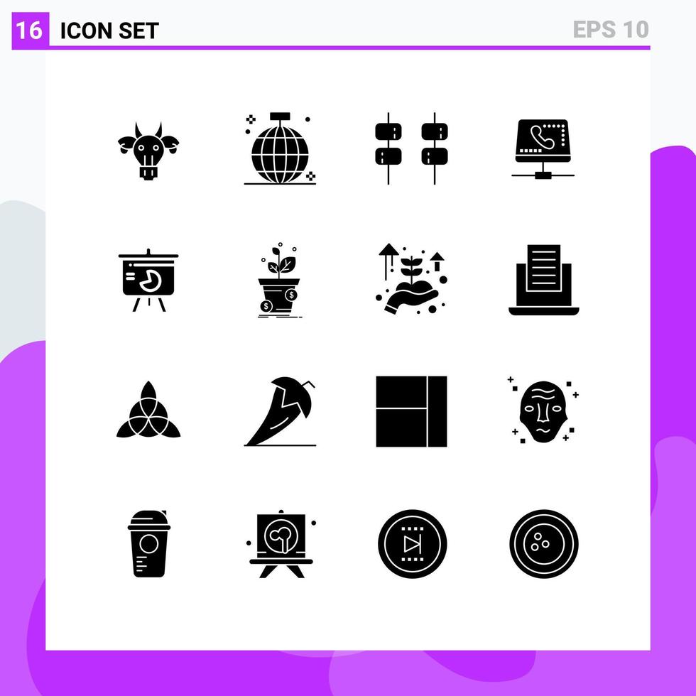 Set of 16 Modern UI Icons Symbols Signs for computing help disco handset sweet Editable Vector ...