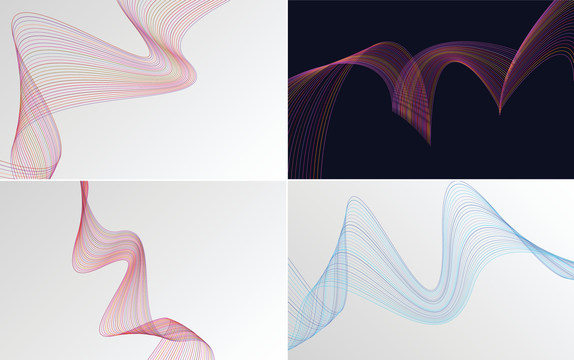 Set of 4 geometric wave pattern background Abstract waving line ...