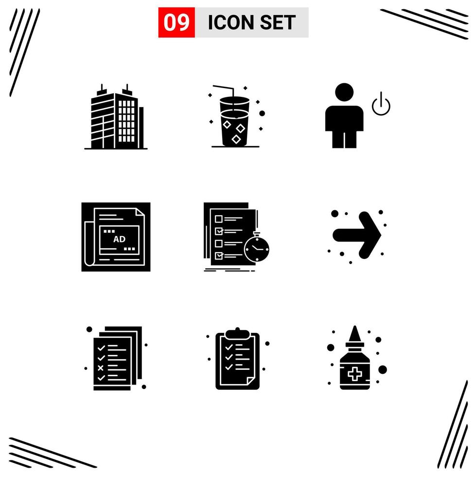 Pictogram Set of 9 Simple Solid Glyphs of list todo energy headline ad Editable Vector Design ...
