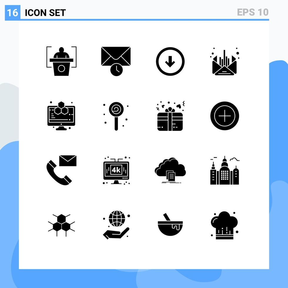 paquete de líneas vectoriales editables de 16 glifos sólidos simples de ...