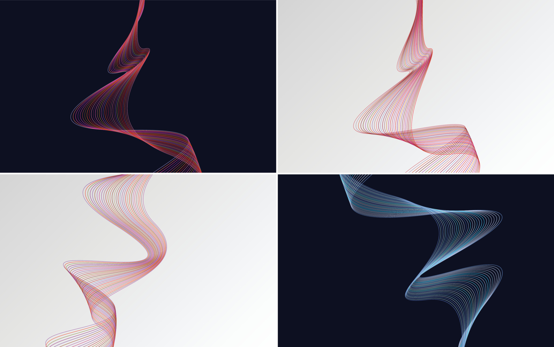 Set Of 4 Geometric Wave Pattern Background Abstract Waving Line