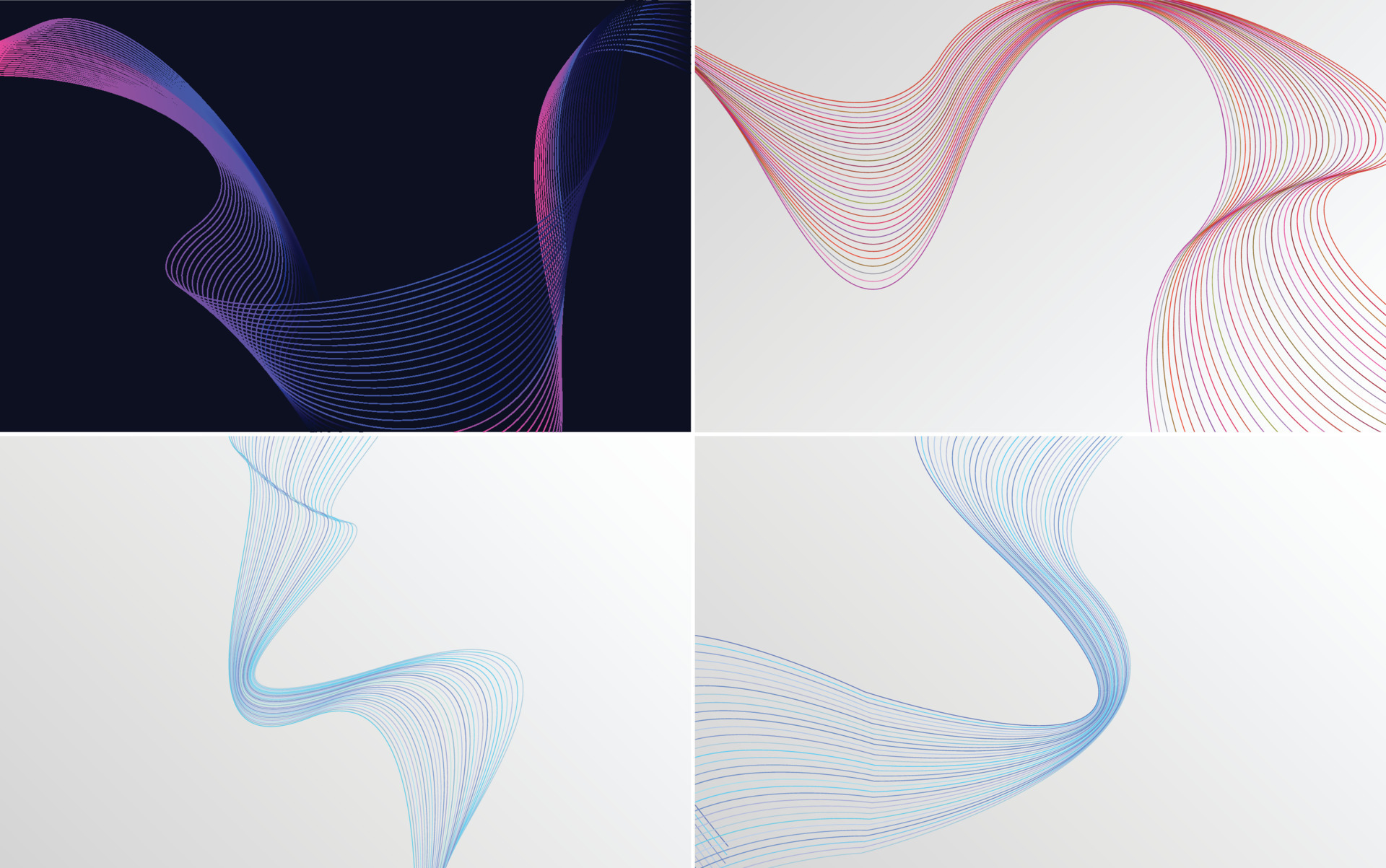 Set Of 4 Geometric Wave Pattern Background Abstract Waving Line