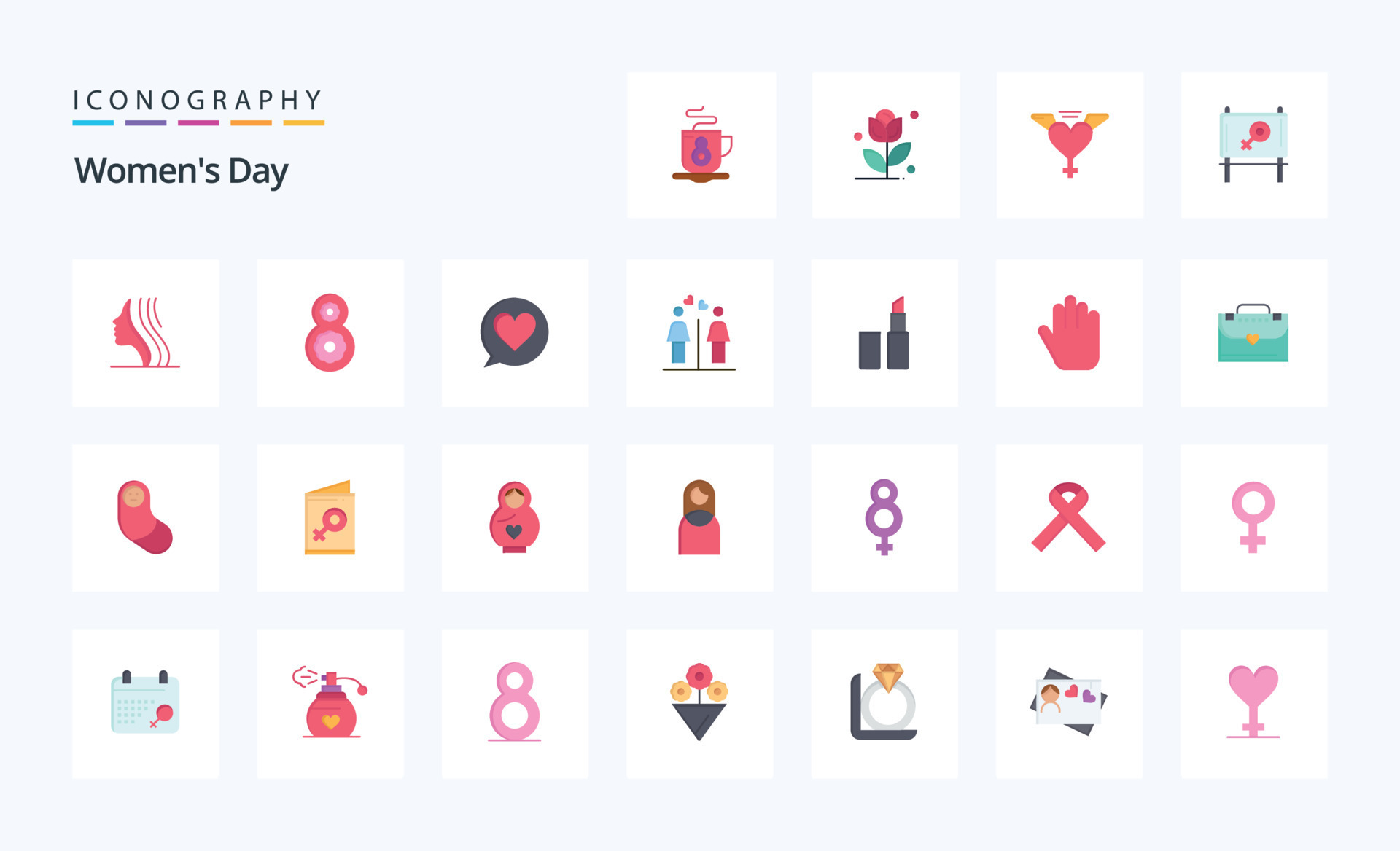 25 Womens Day Flat Color Icon Pack 18368324 Vector Art At Vecteezy