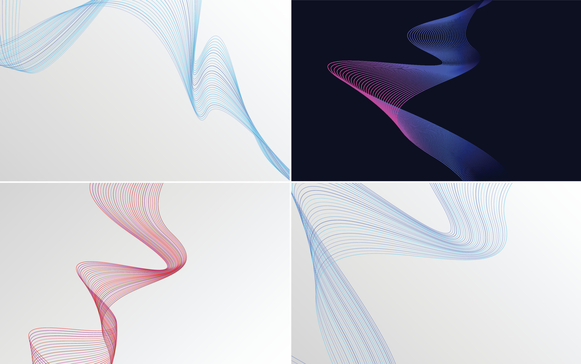 Set Of 4 Geometric Wave Pattern Background Abstract Waving Line