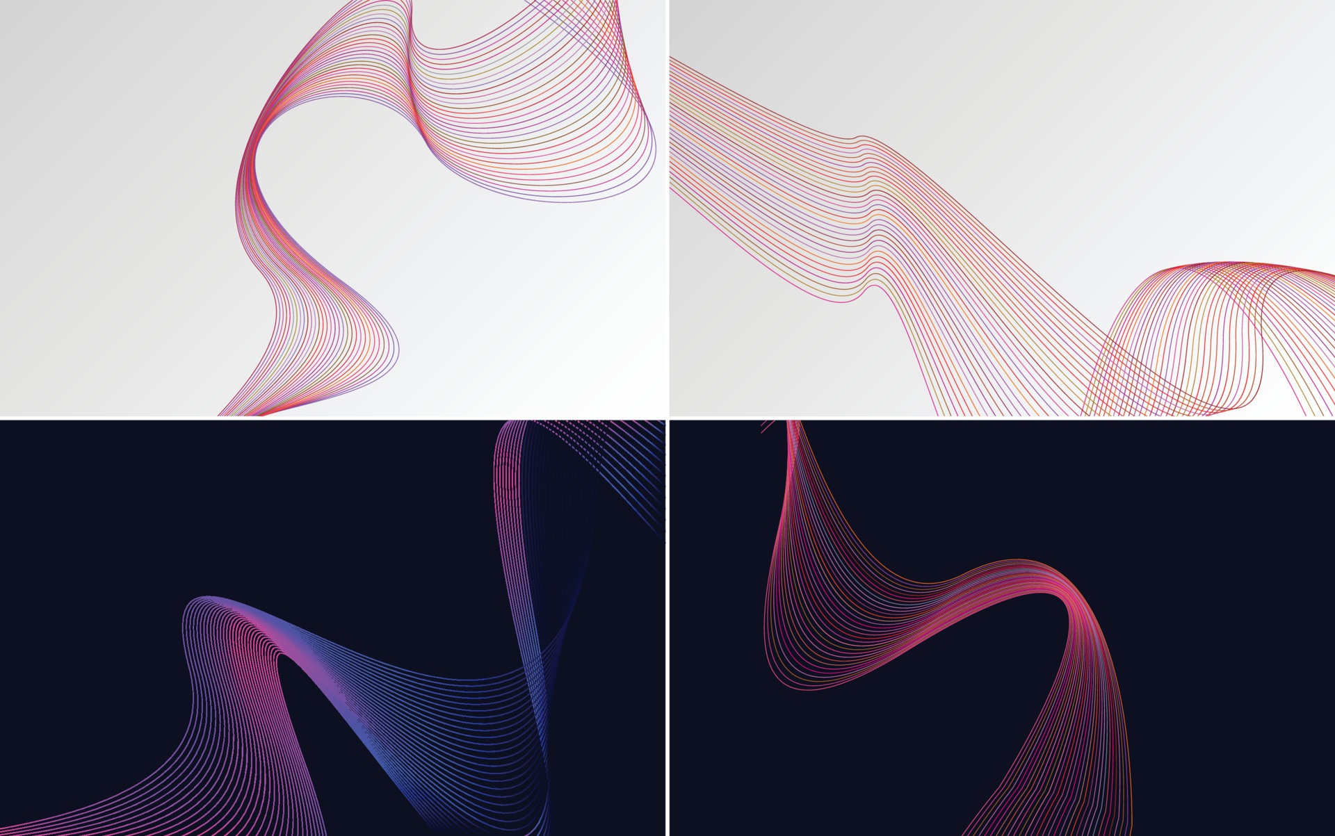 Set Of 4 Geometric Wave Pattern Background Abstract Waving Line