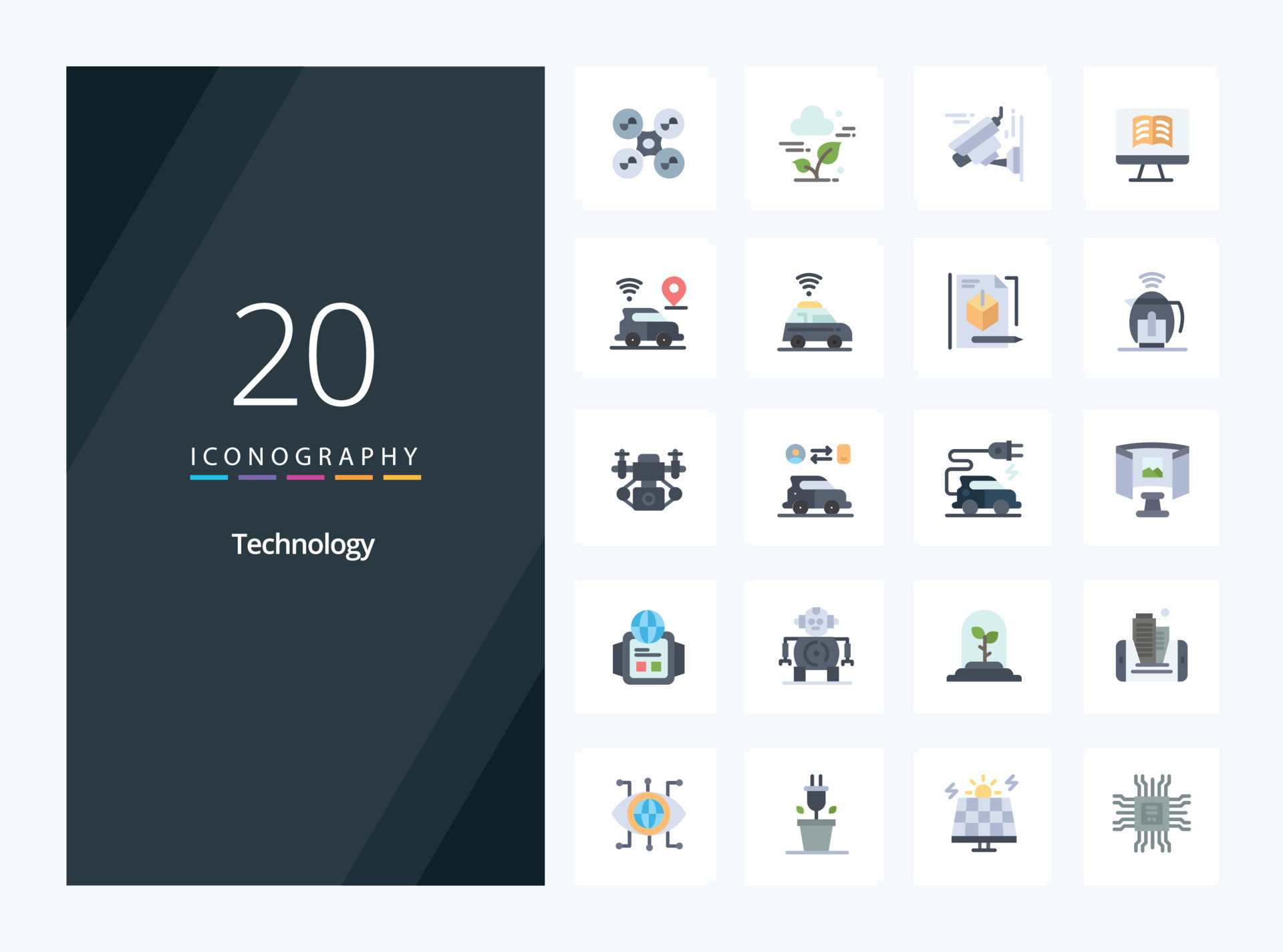 20 Technology Flat Color icon for presentation 18416544 Vector Art at ...