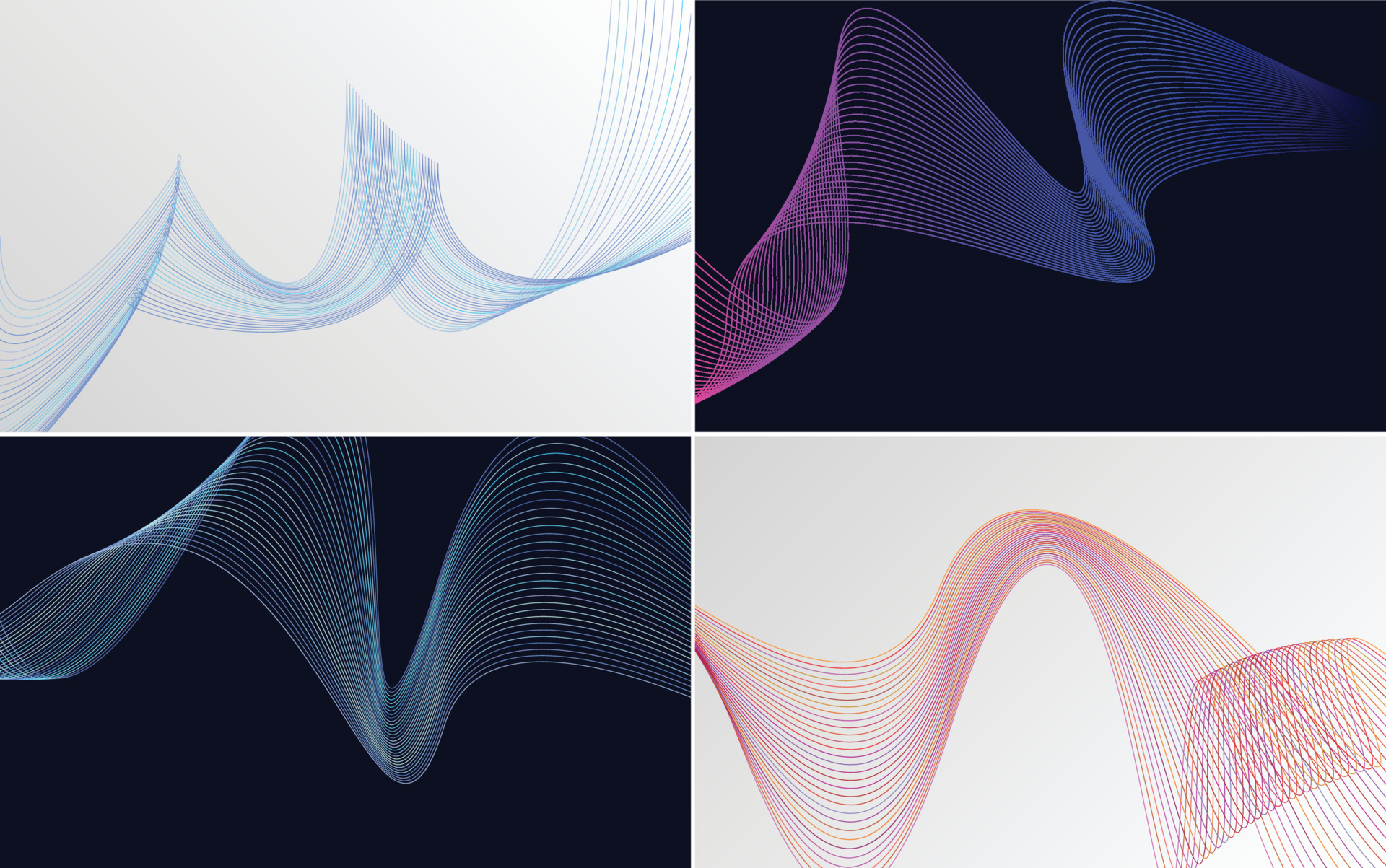 Set Of 4 Geometric Wave Pattern Background Abstract Waving Line