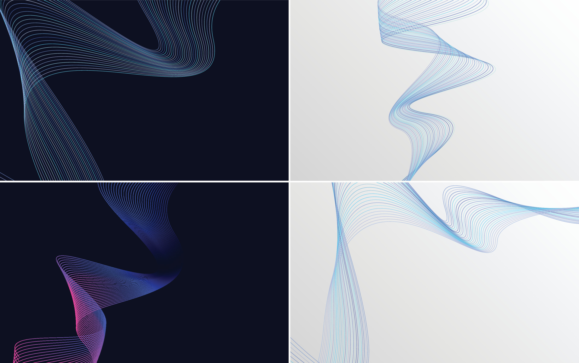 Set Of 4 Geometric Wave Pattern Background Abstract Waving Line