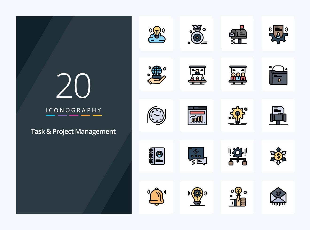 20 Task And Project Management line Filled icon for presentation ...