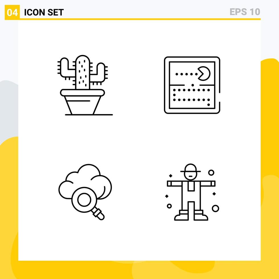Mobile Interface Line Set of 4 Pictograms of cactus technology competition play farming Editable ...
