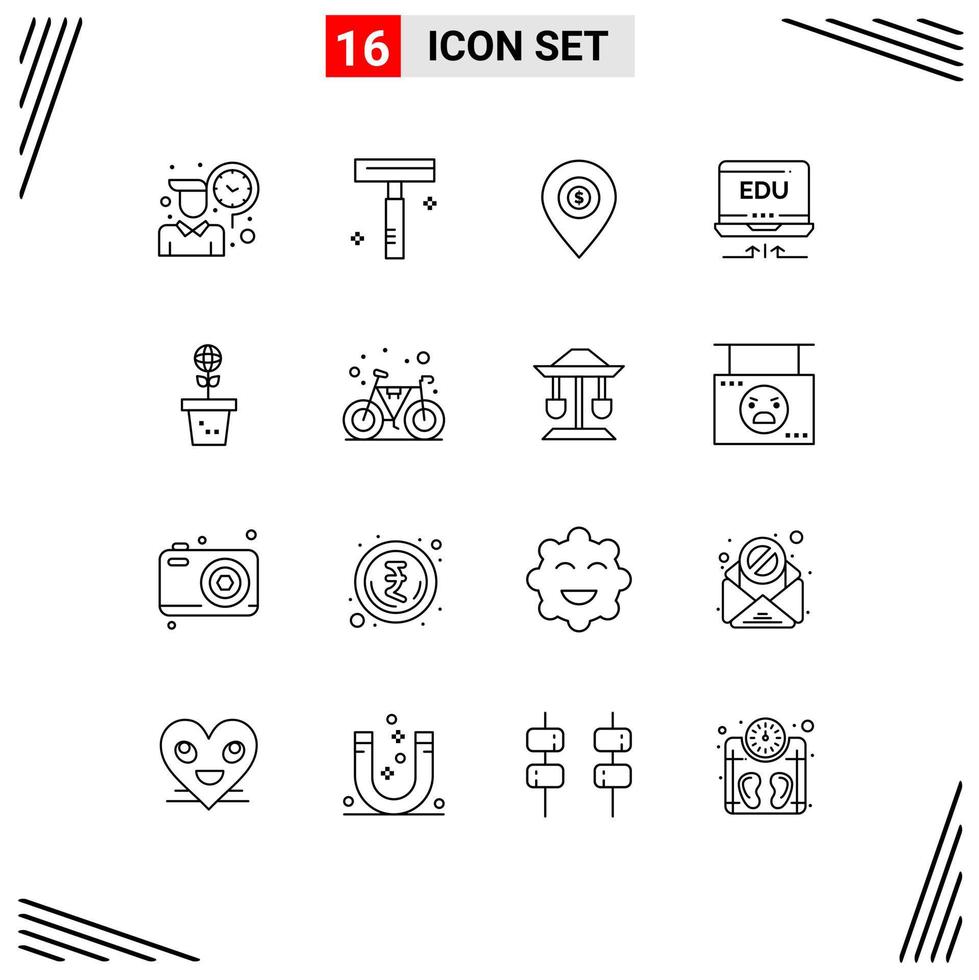 Editable Vector Line Pack Of 16 Simple Outlines Of Eco Arrow Location Hardware Money Editable