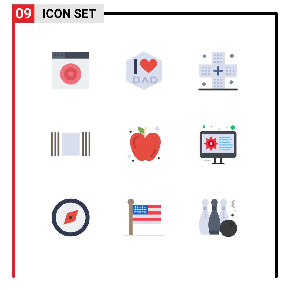 User Interface Pack Of 9 Basic Flat Colors Of Coding Food Form Apple Thumbnails Editable Vector