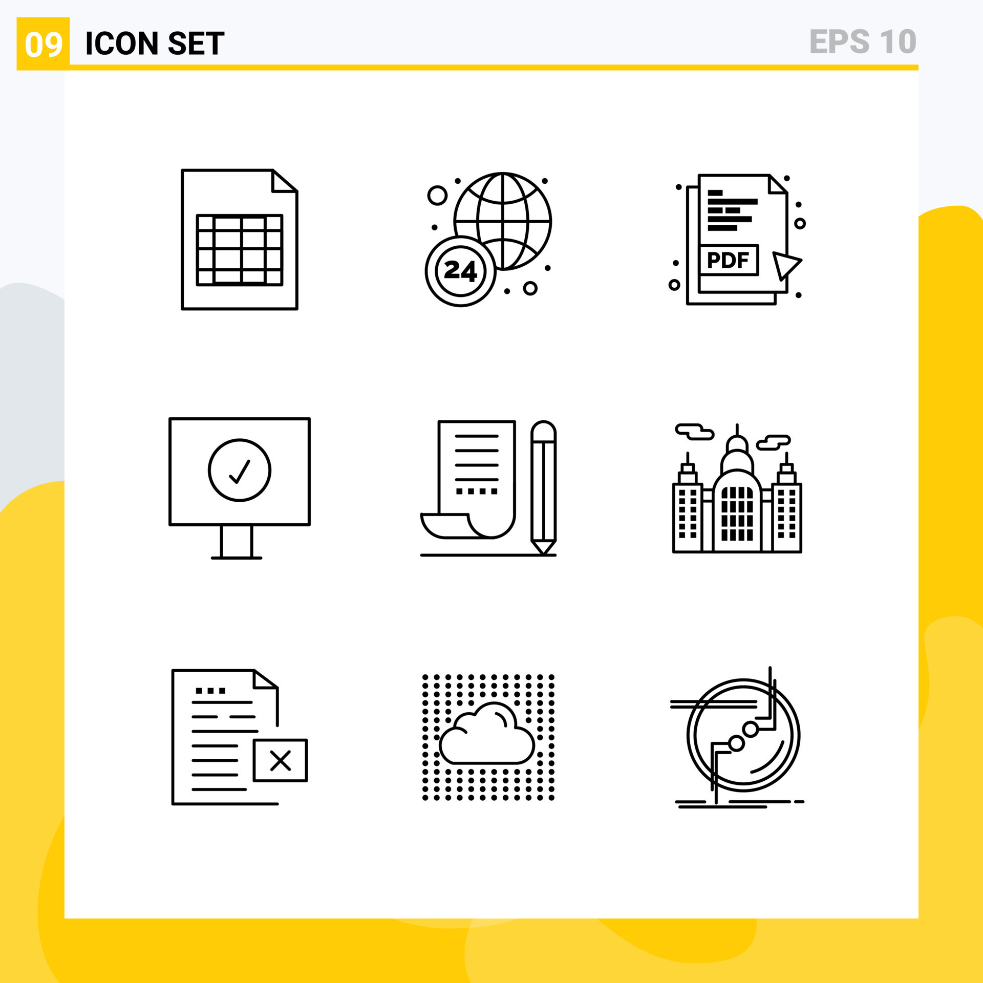 Group of 9 Outlines Signs and Symbols for building notepad pdf file ...