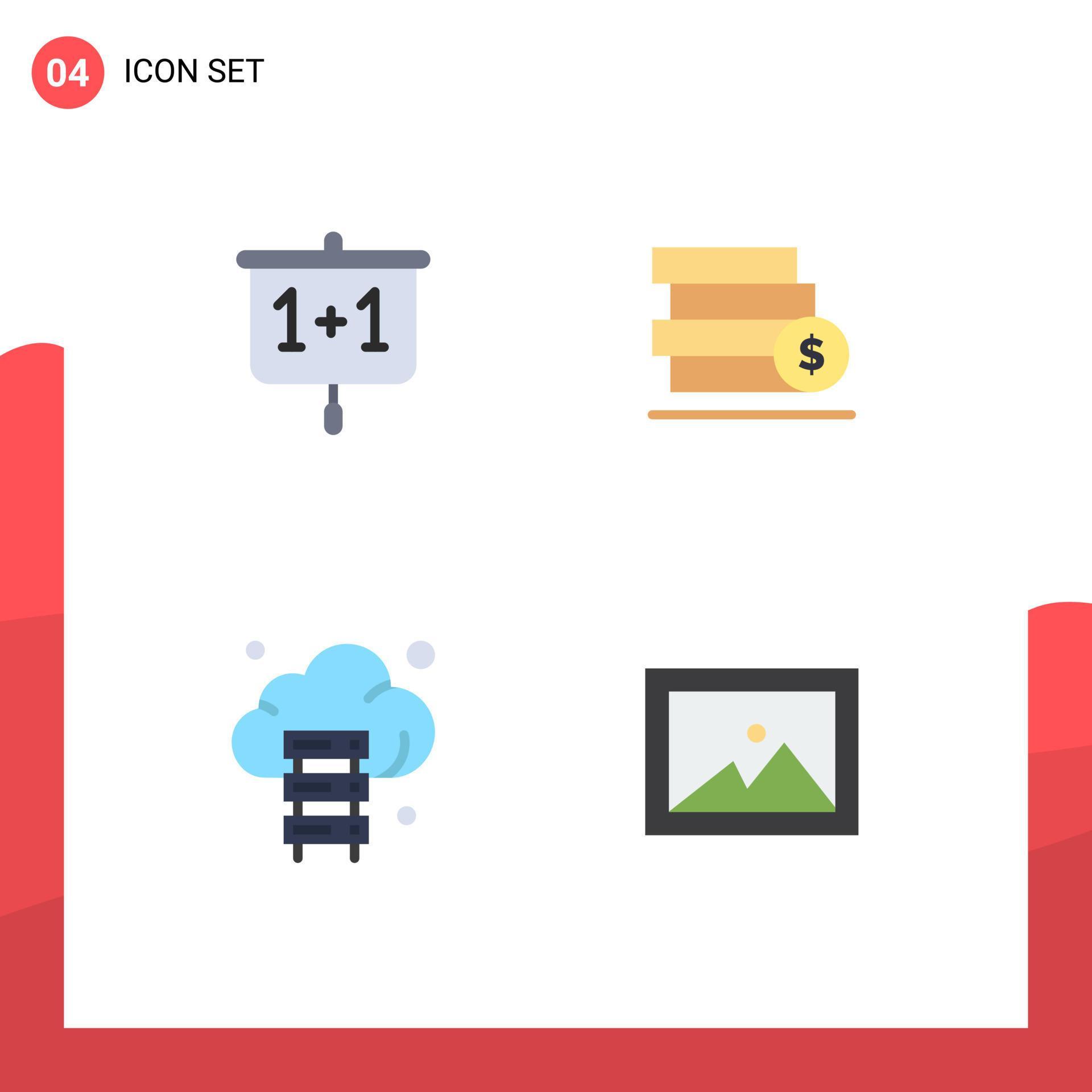 Group Of 4 Modern Flat Icons Set For Chart Server School Dollar Technology Editable Vector