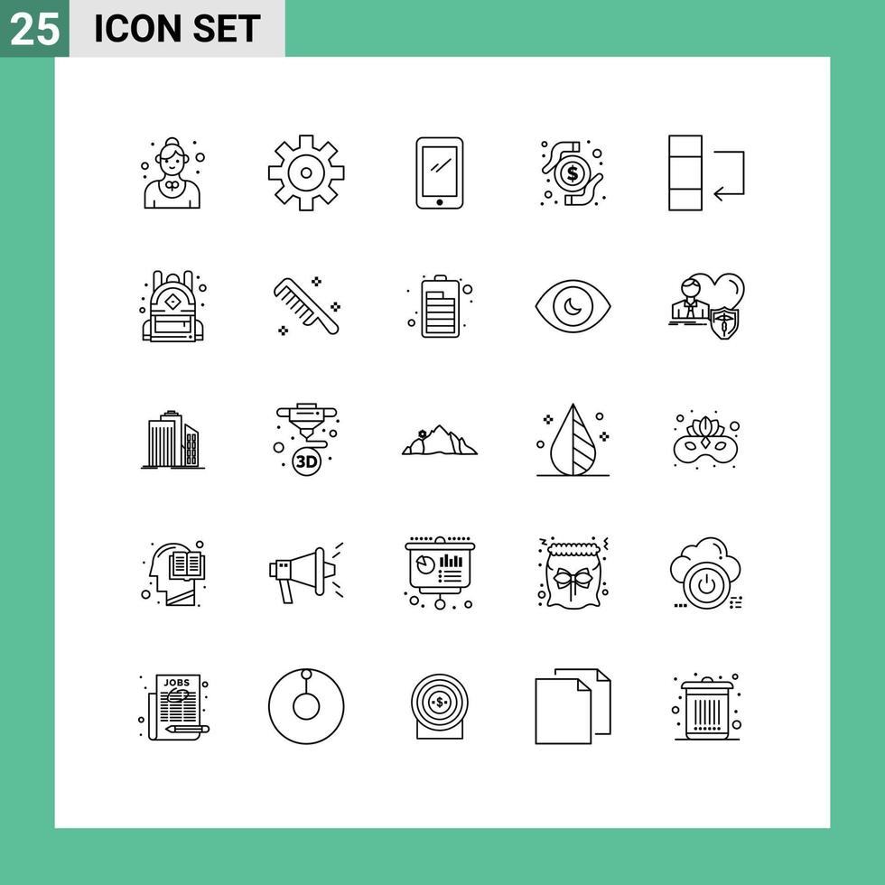 Mobile Interface Line Set of 25 Pictograms of column transaction phone money iphone Editable ...