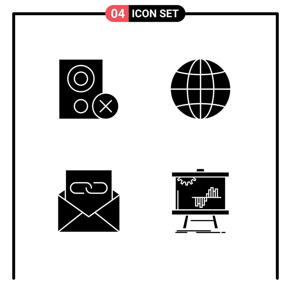 Group of 4 Solid Glyphs Signs and Symbols for computers contact hardware globe email Editable ...