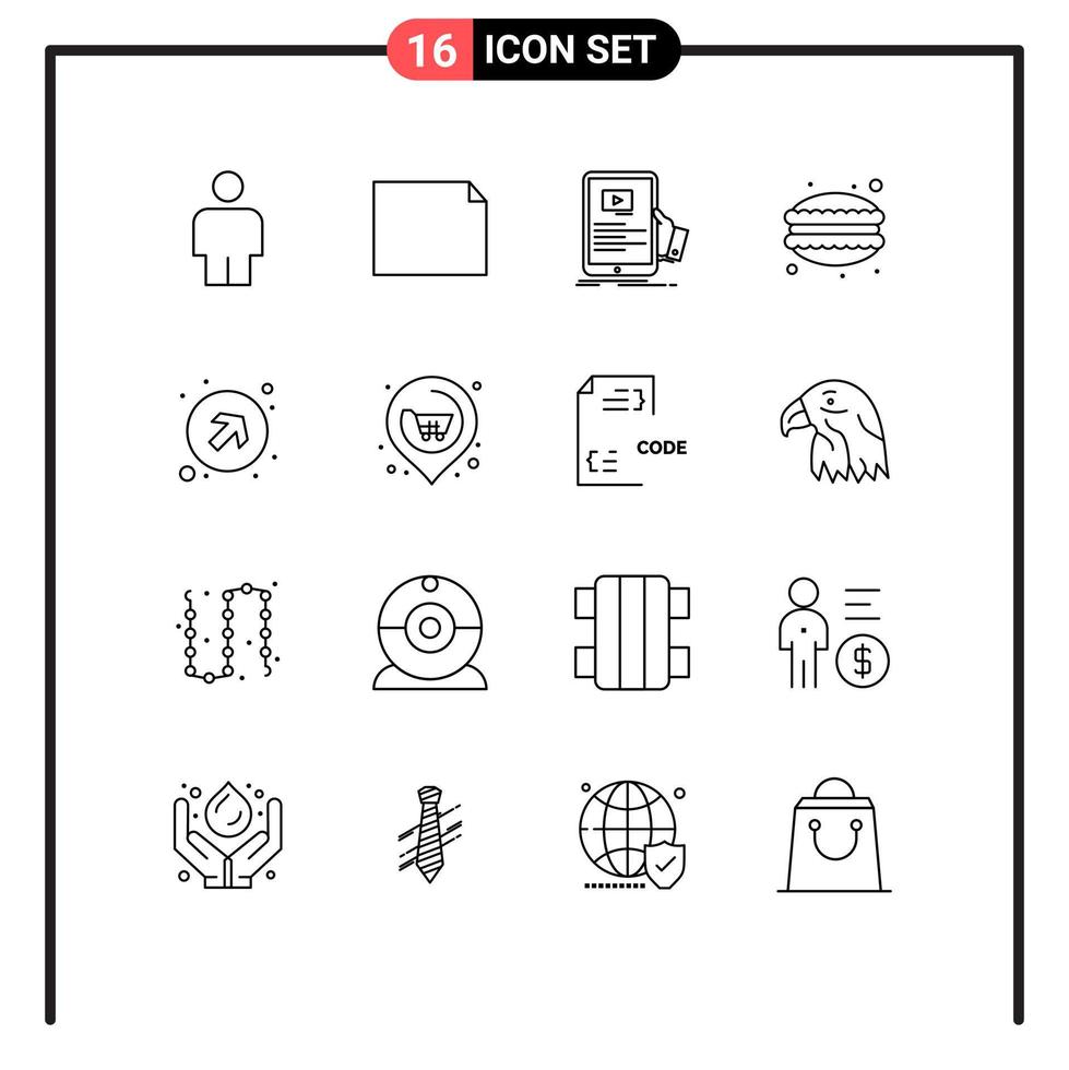 Pictogram Set of 16 Simple Outlines of right up arrows seminar arrow dumplings Editable Vector ...