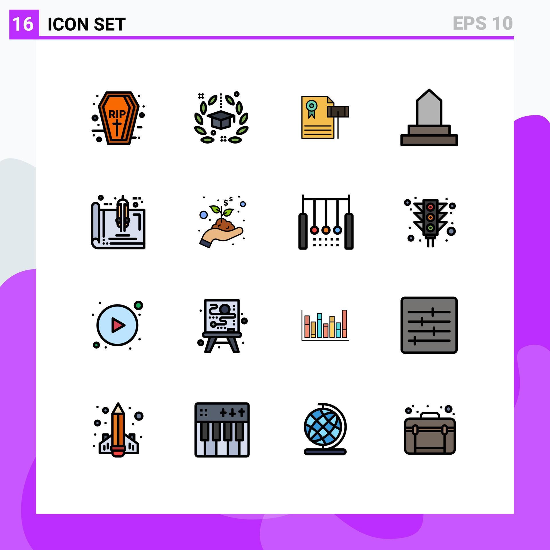 Mobile Interface Flat Color Filled Line Set Of 16 Pictograms Of Mosque
