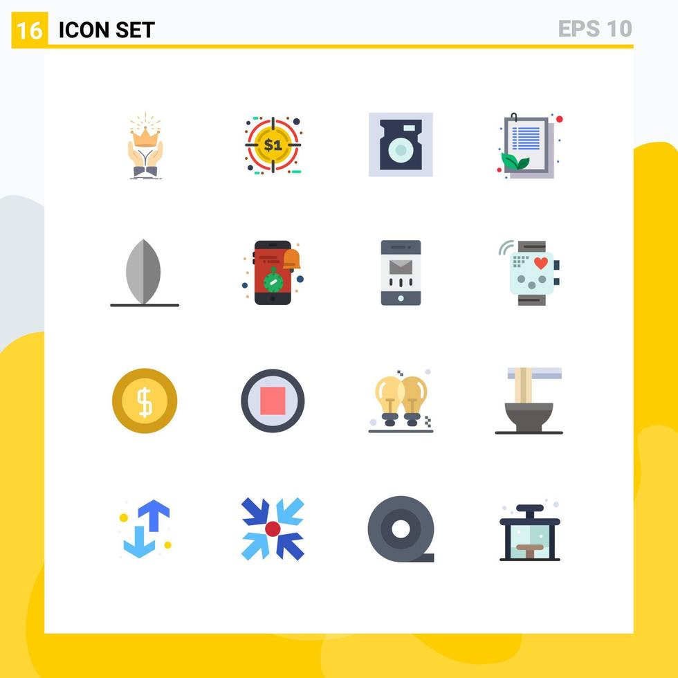Universal Icon Symbols Group Of 16 Modern Flat Colors Of Surf Leaf Target List Check List