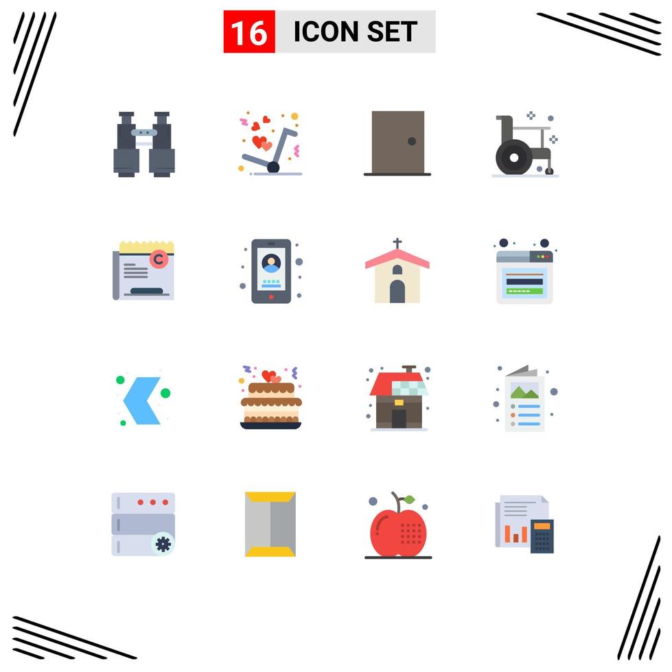 Mobile Interface Flat Color Set Of 16 Pictograms Of Health Fitness Love Disease Home Editable