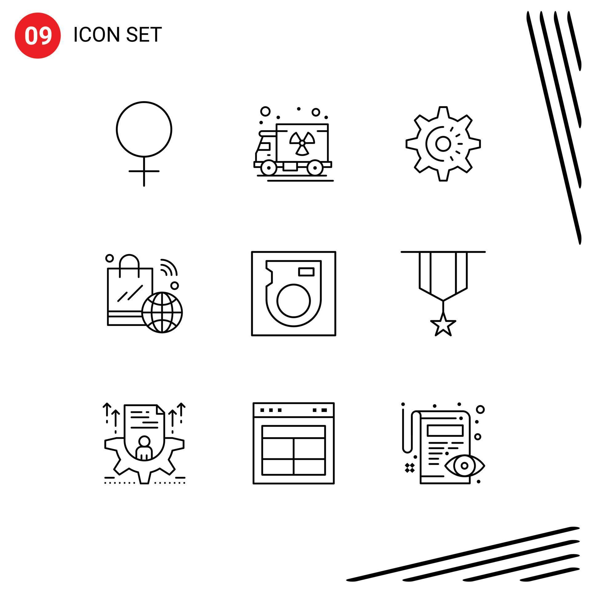 Set Of 9 Vector Outlines On Grid For Hard Disk Setting Wifi Internet Of Things Editable Vector