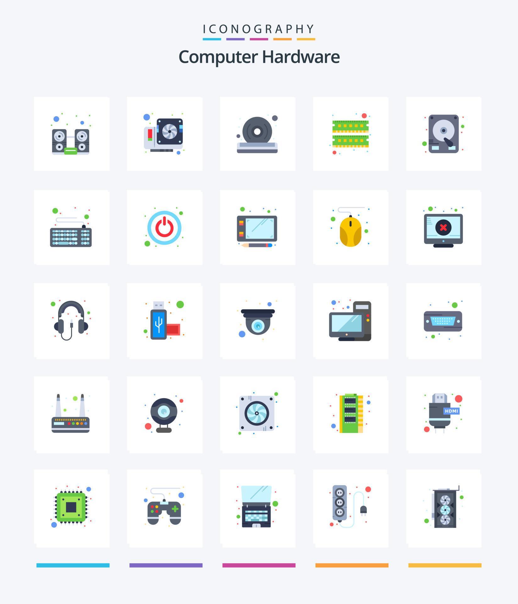 Creative Computer Hardware 25 Flat icon pack Such As drive. ram. disc ...