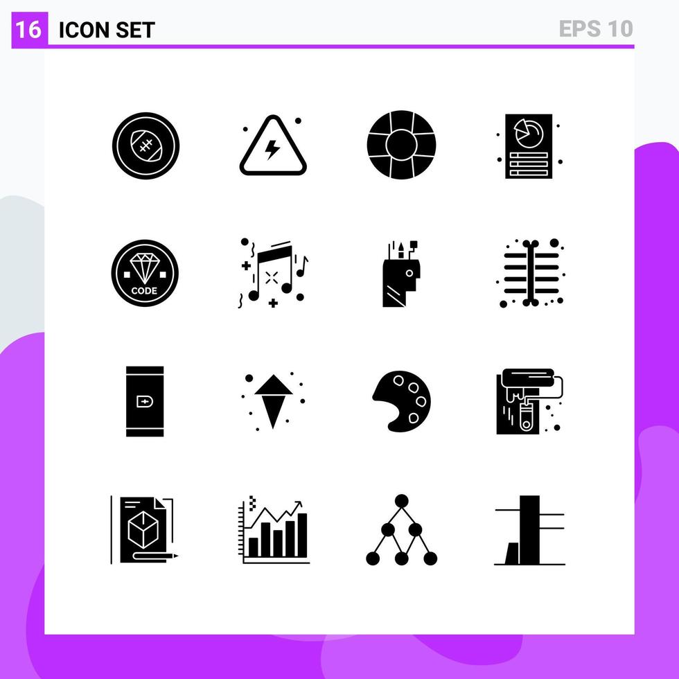 Mobile Interface Solid Glyph Set of 16 Pictograms of coding report highly document analysis ...