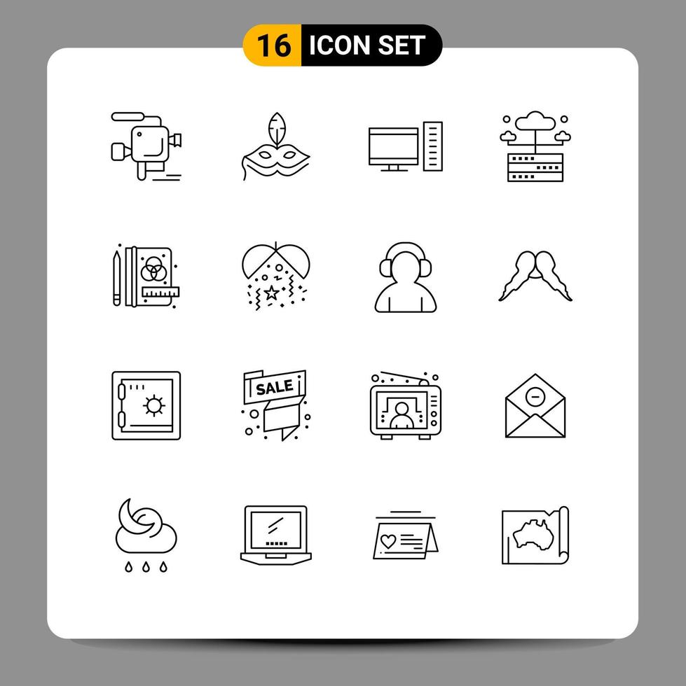 Set Of 16 Commercial Outlines Pack For Process Server Computer Network Database Editable Vector