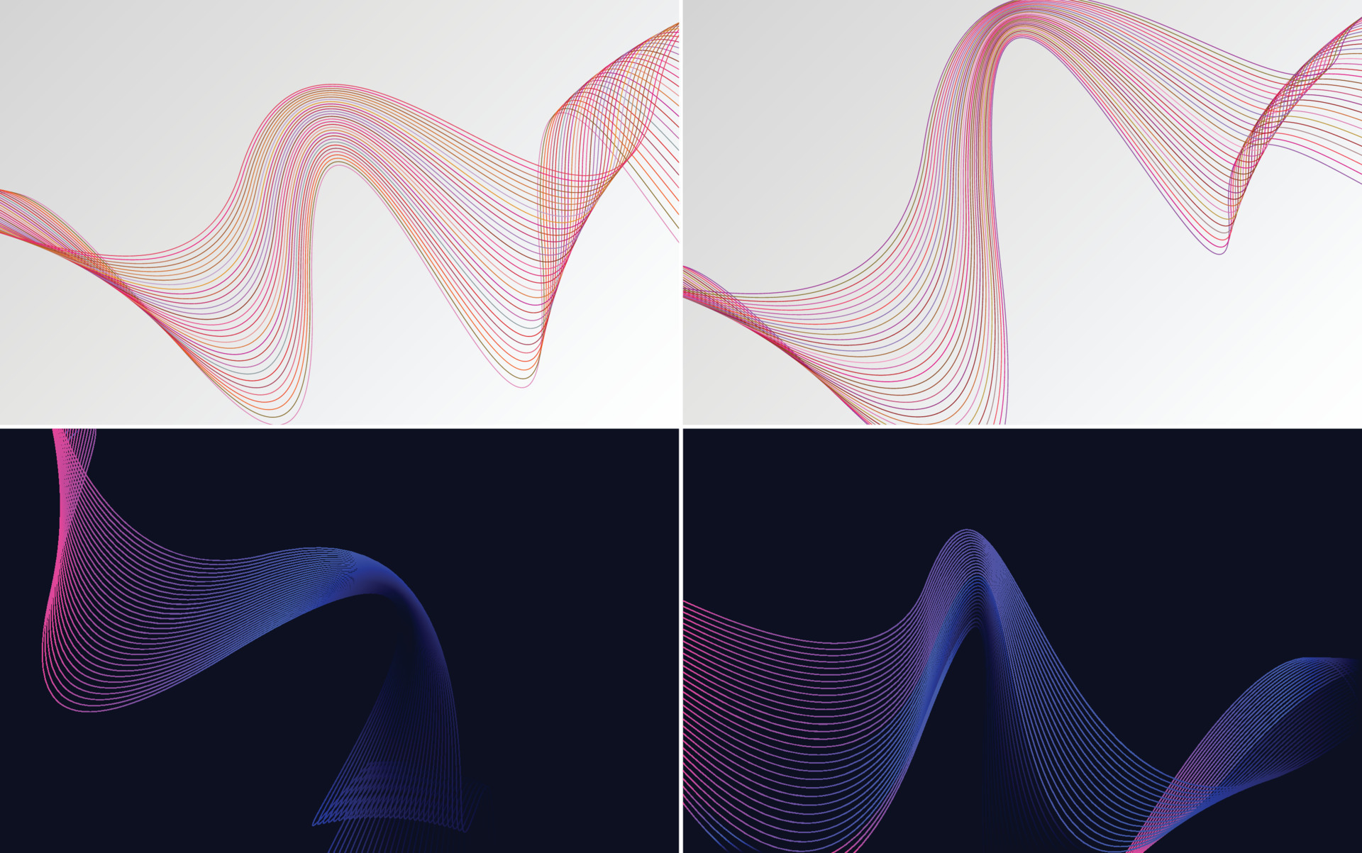 Set Of 4 Geometric Wave Pattern Background Abstract Waving Line