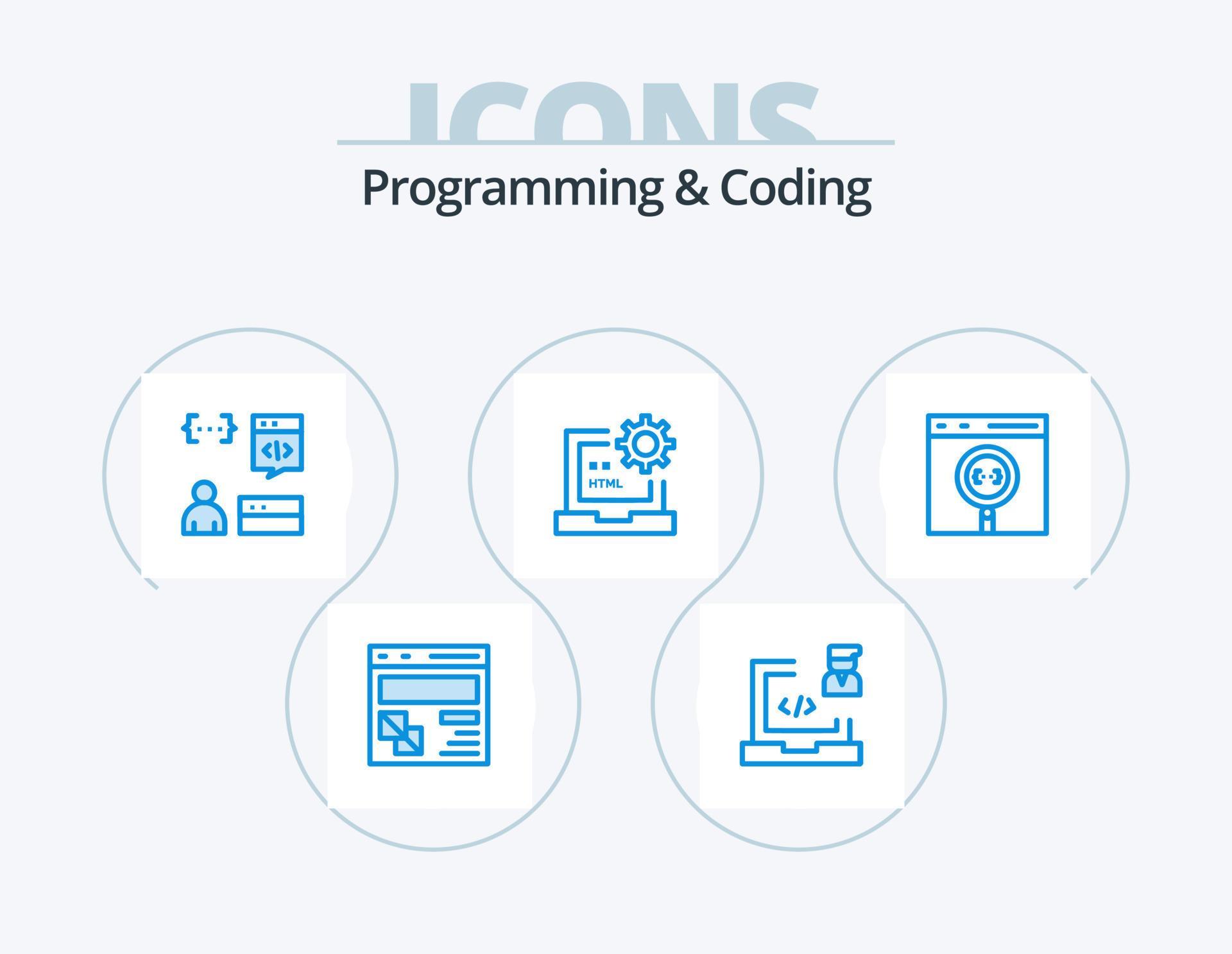 Programming And Coding Blue Icon Pack 5 Icon Design. develop. code ...