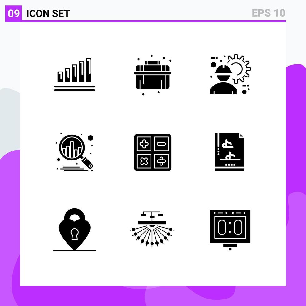 9 Universal Solid Glyphs Set For Web And Mobile Applications Calculate Analysis Architect Plan