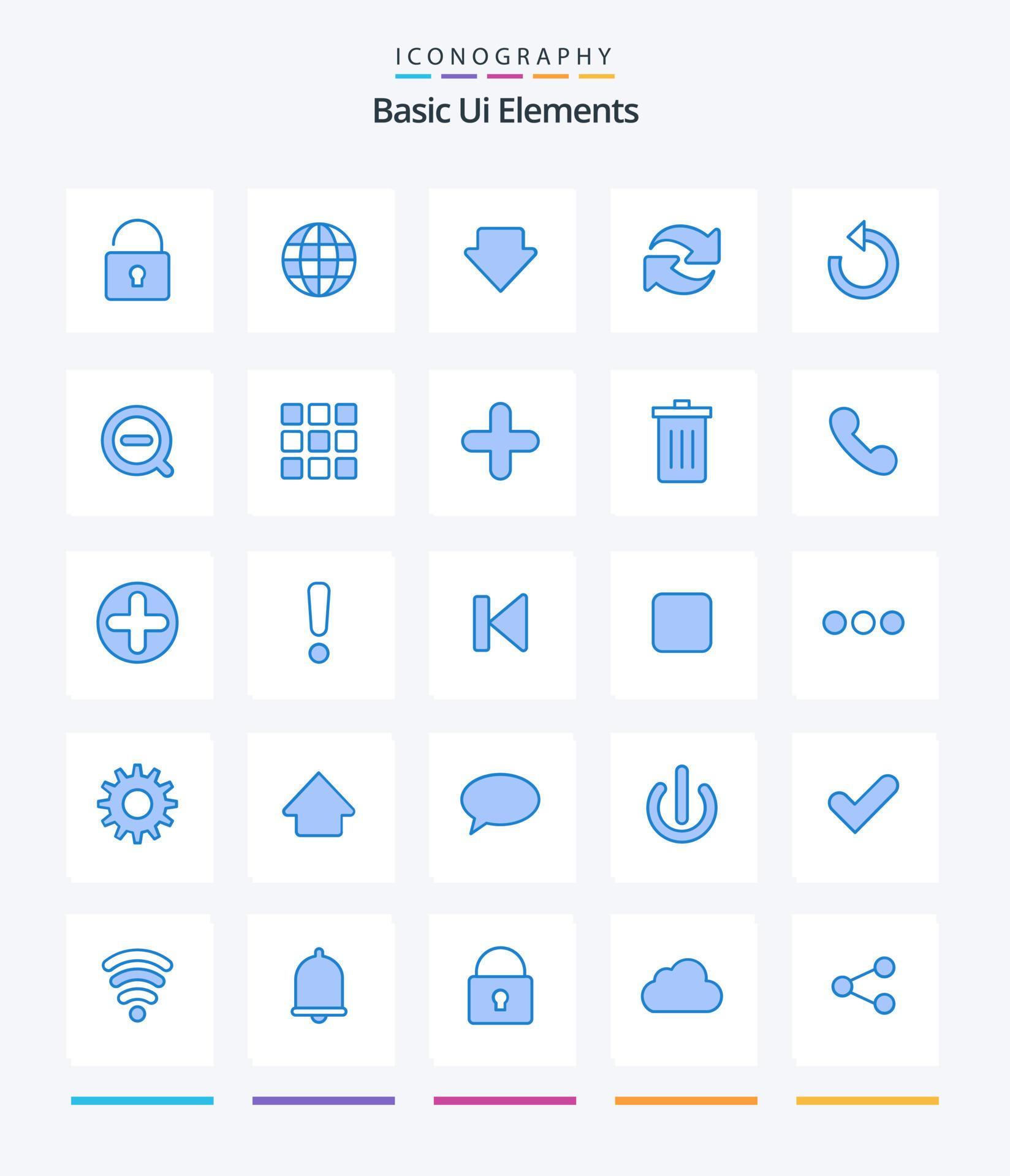 Creative Basic Ui Elements 25 Blue Icon Pack Such As Delete Less Down Search Rotate 18502944