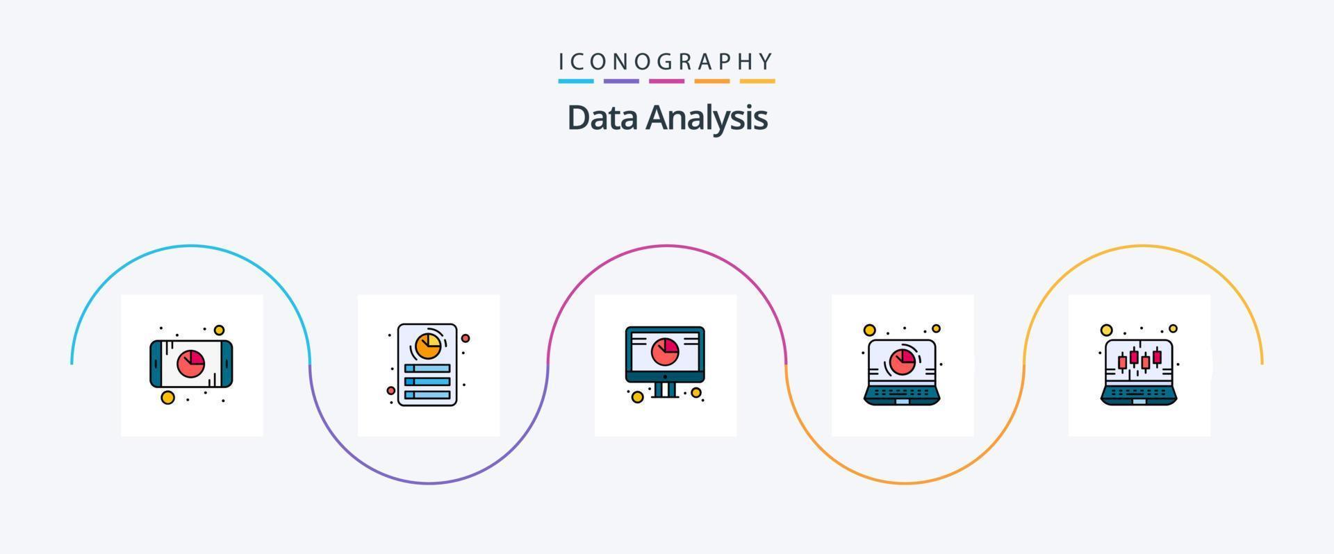 Data Analysis Line Filled Flat 5 Icon Pack Including preferences. file ...