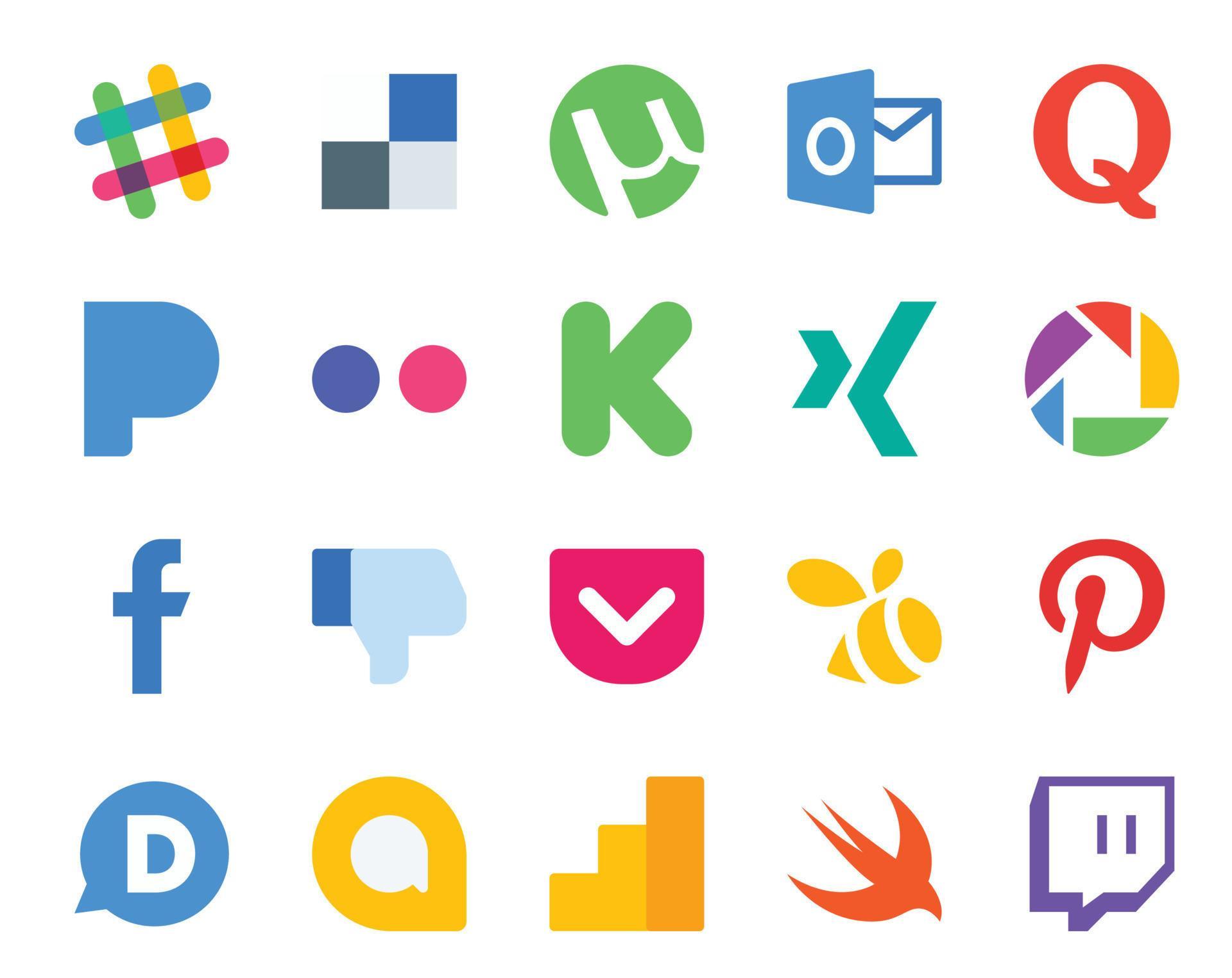 paquete de 20 íconos de redes sociales que incluye disqus swarm flickr pocket facebook 18504837 ...