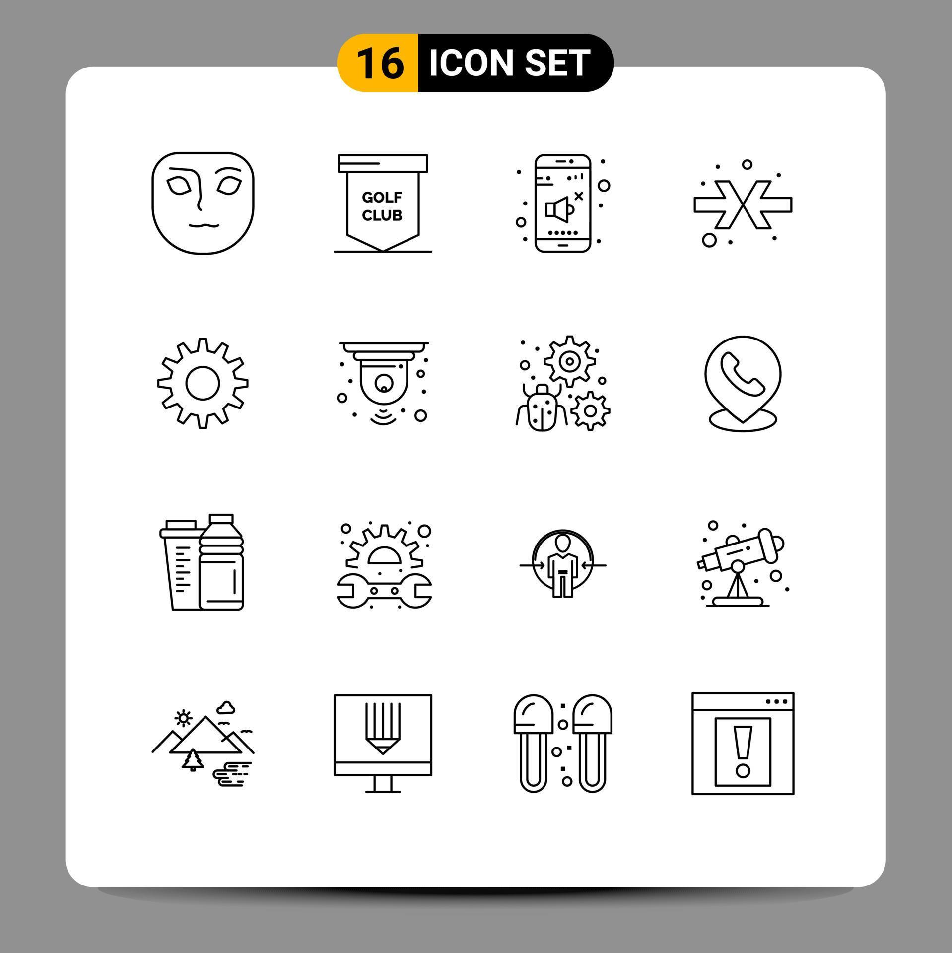 16 Universal Outlines Set For Web And Mobile Applications Setting Cog Off Shrink Arrow Editable