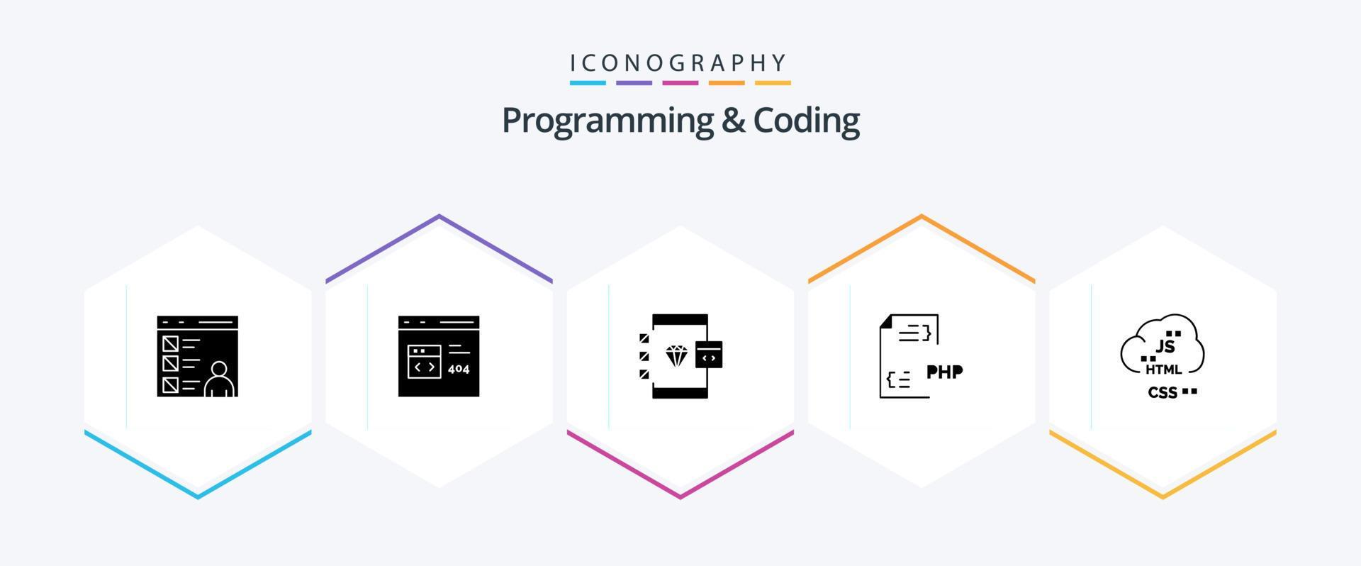 Programming And Coding 25 Glyph Icon Pack Including Document