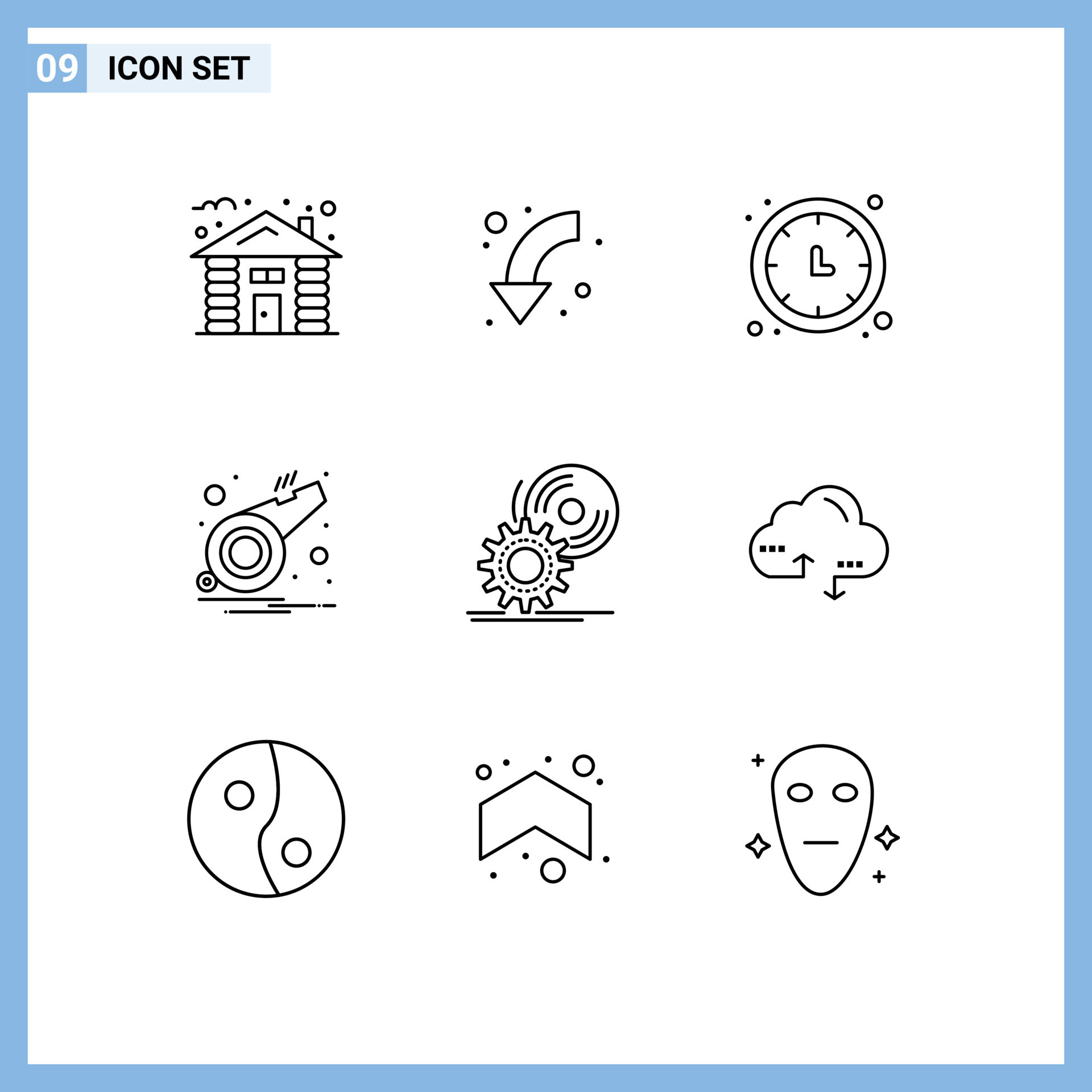 Set Of 9 Modern Ui Icons Symbols Signs For Whistle Notification Down Alarm Timer Editable Vector