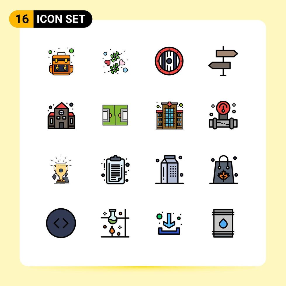 16 Universal Flat Color Filled Lines Set For Web And Mobile