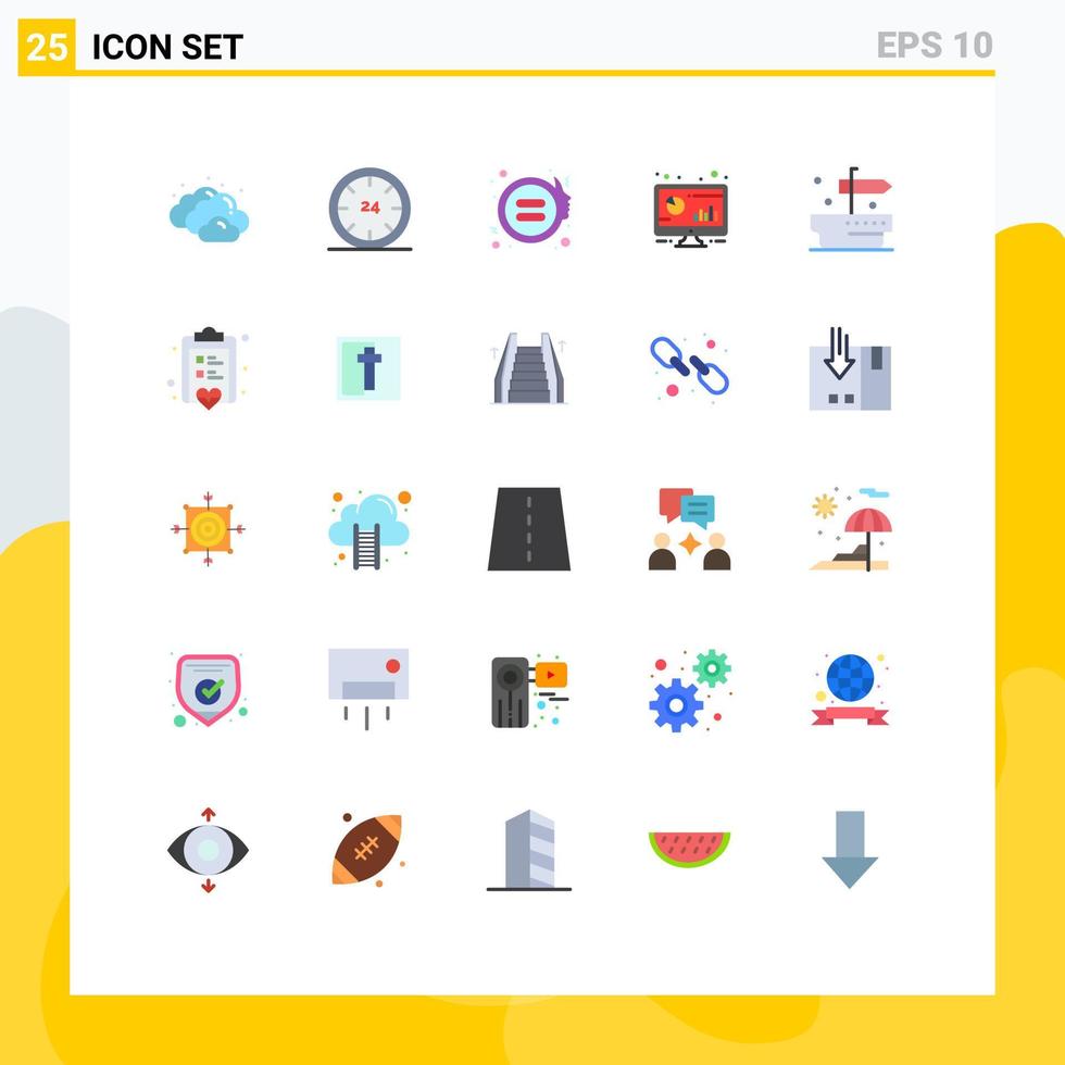User Interface Pack Of 25 Basic Flat Colors Of Ship Monitor Equality Computer Analytic Editable