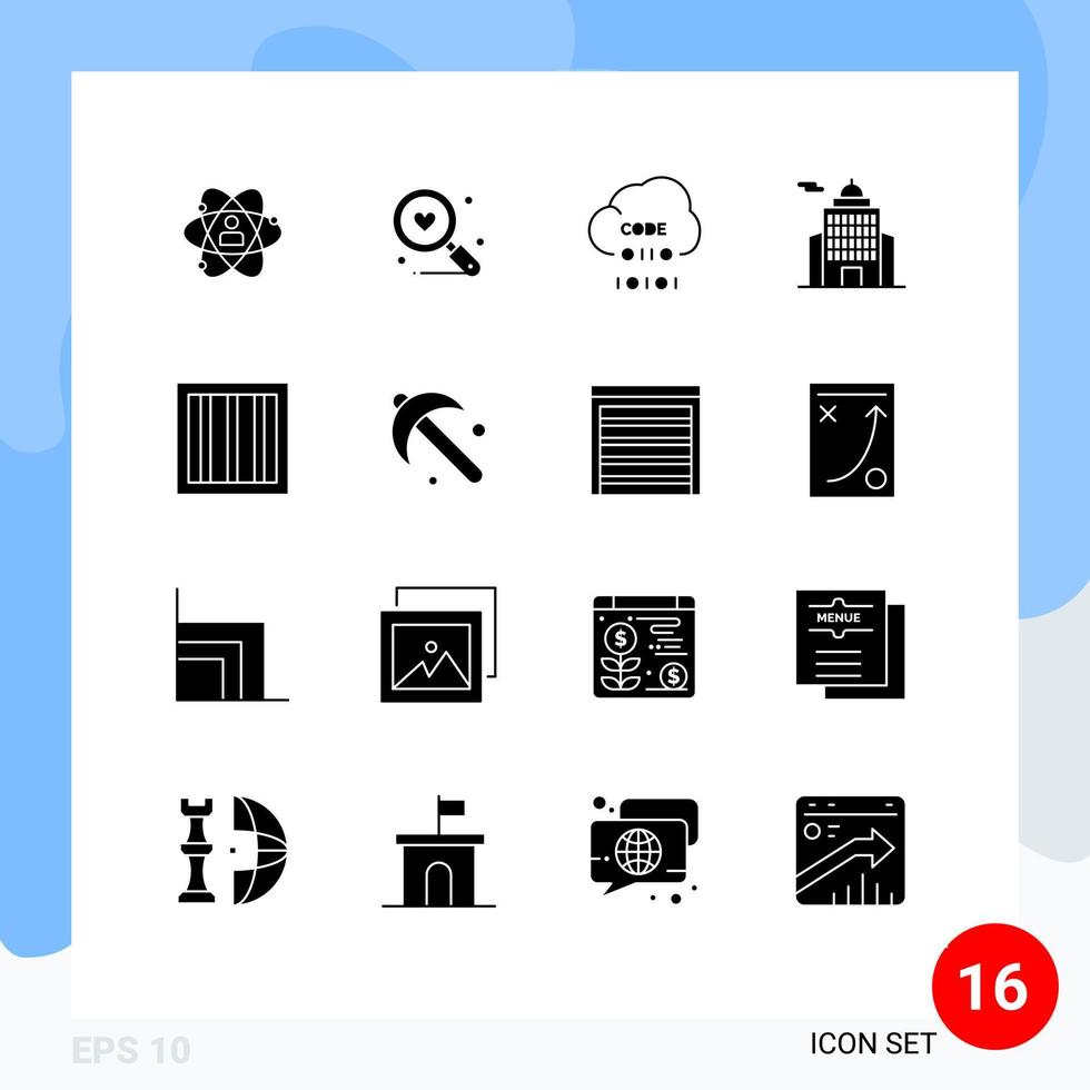 Set of 16 Commercial Solid Glyphs pack for building programming love development coding Editable ...