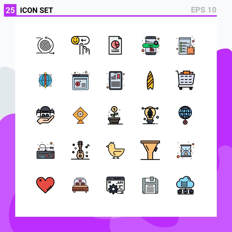 User Interface Pack Of 25 Basic Filled Line Flat Colors Of Check List Marketing Rating Graph